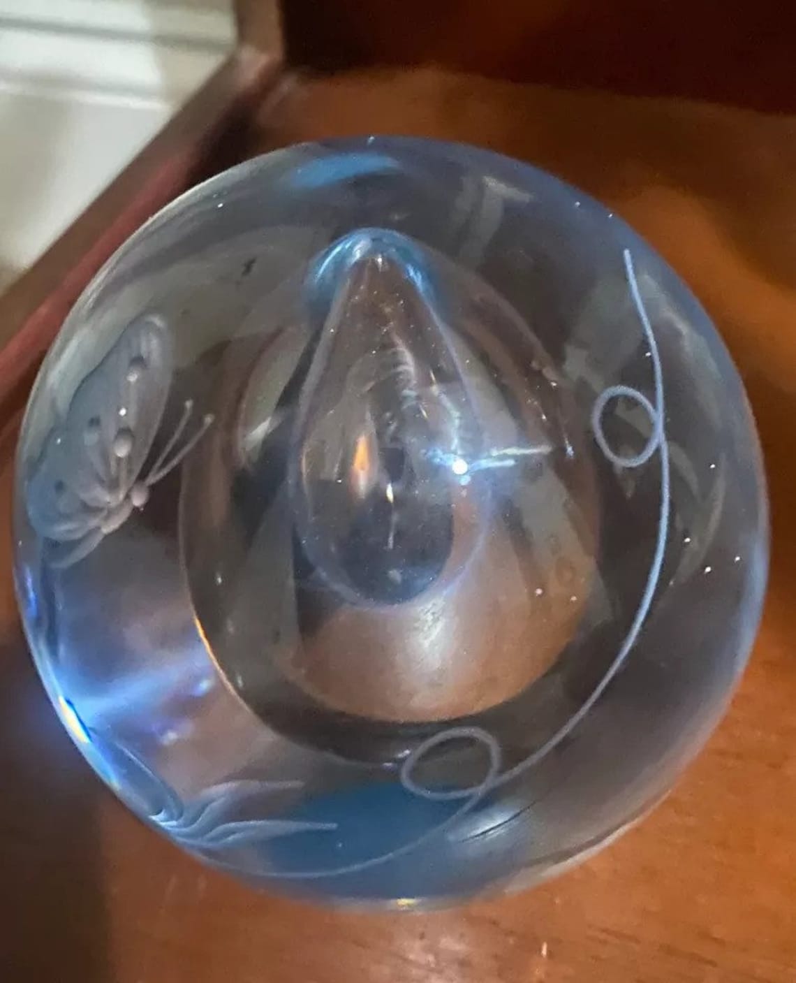Vintage Swedish Art Glass Paperweight Clear Etched Butterfly Flower ...