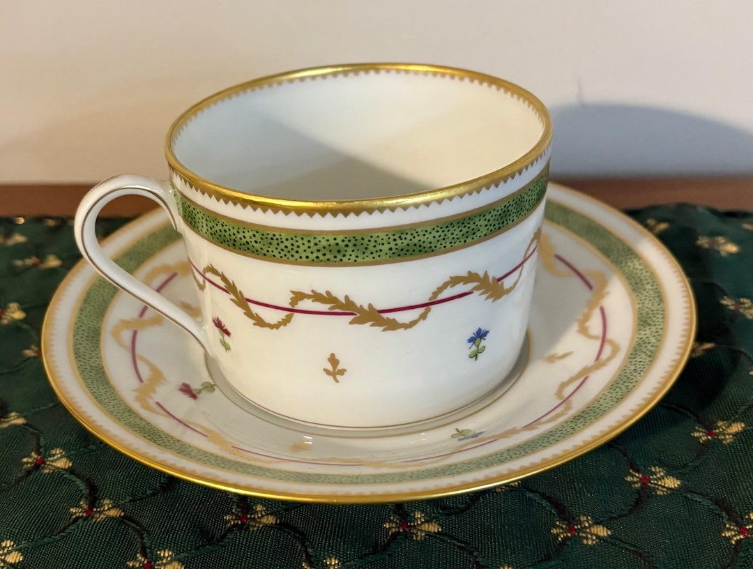 Vintage Haviland Limoges Cup and Saucer Hand-painted Green Vieux Paris ...