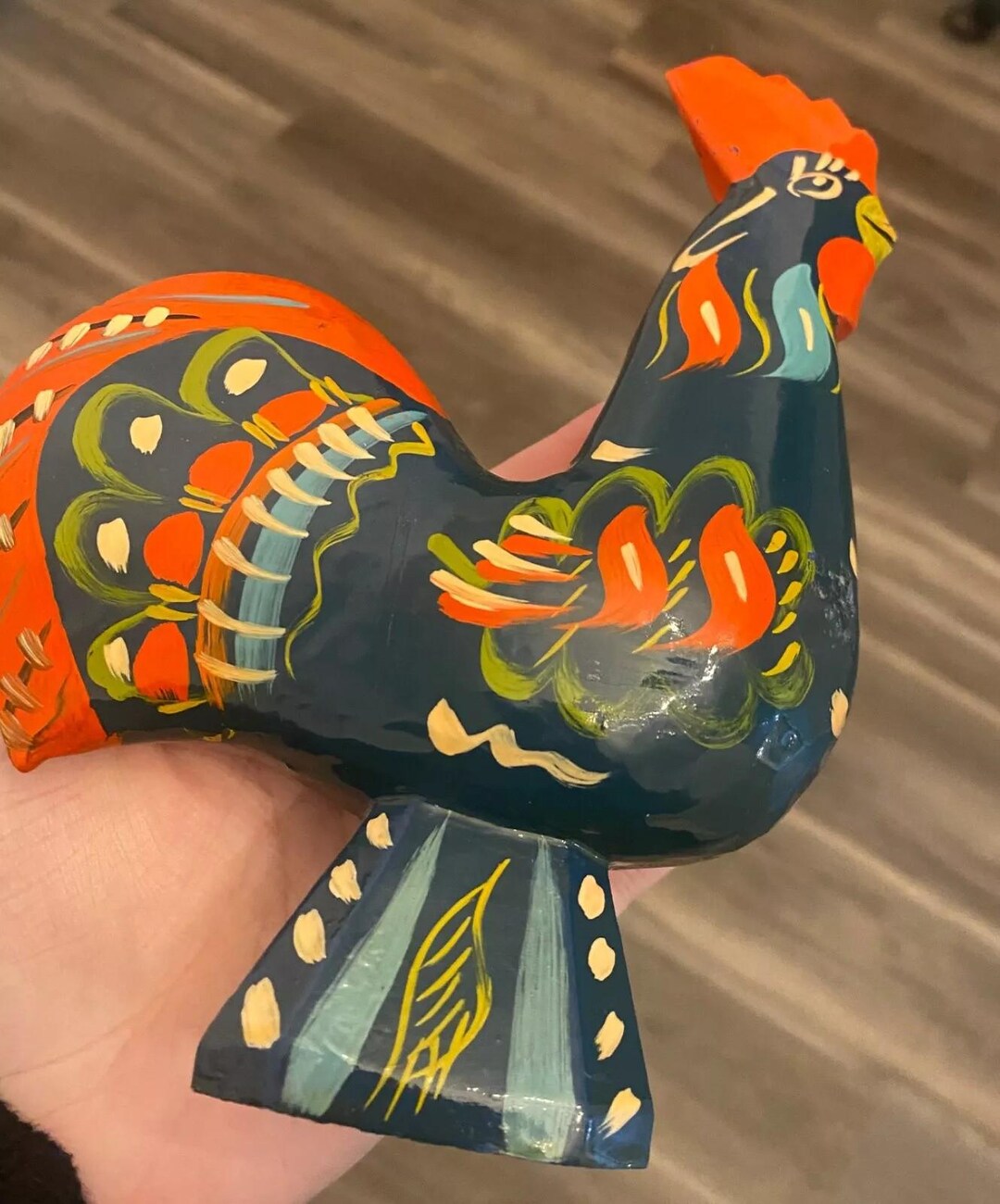 Vintage Dala Rooster Figurine Hand-painted Wood Red Blue Nils Olsson 6. ...