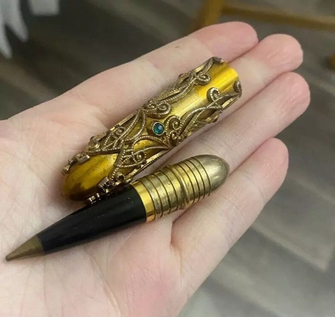 Vintage Ballpoint Pen Decorative Gold Tone Metal Filigree 3" Long 1950s ...