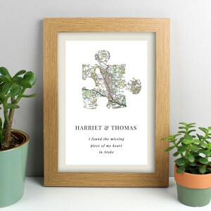 Personalised Present Day Map Puzzle Piece A4 Oak Framed Print Ideal for ...