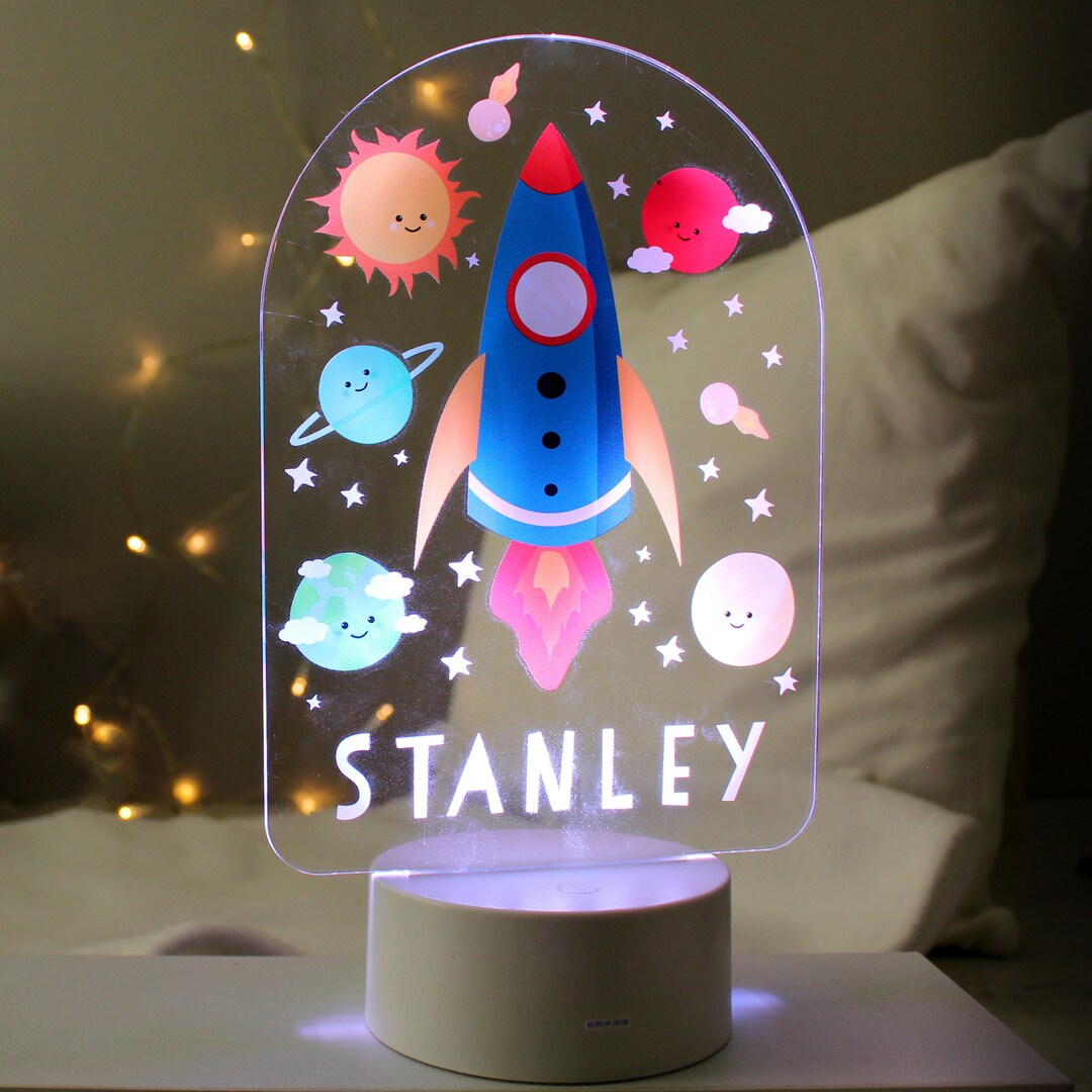 Personalised Space Rocket LED Colour Changing Night Light Add Any Name ...