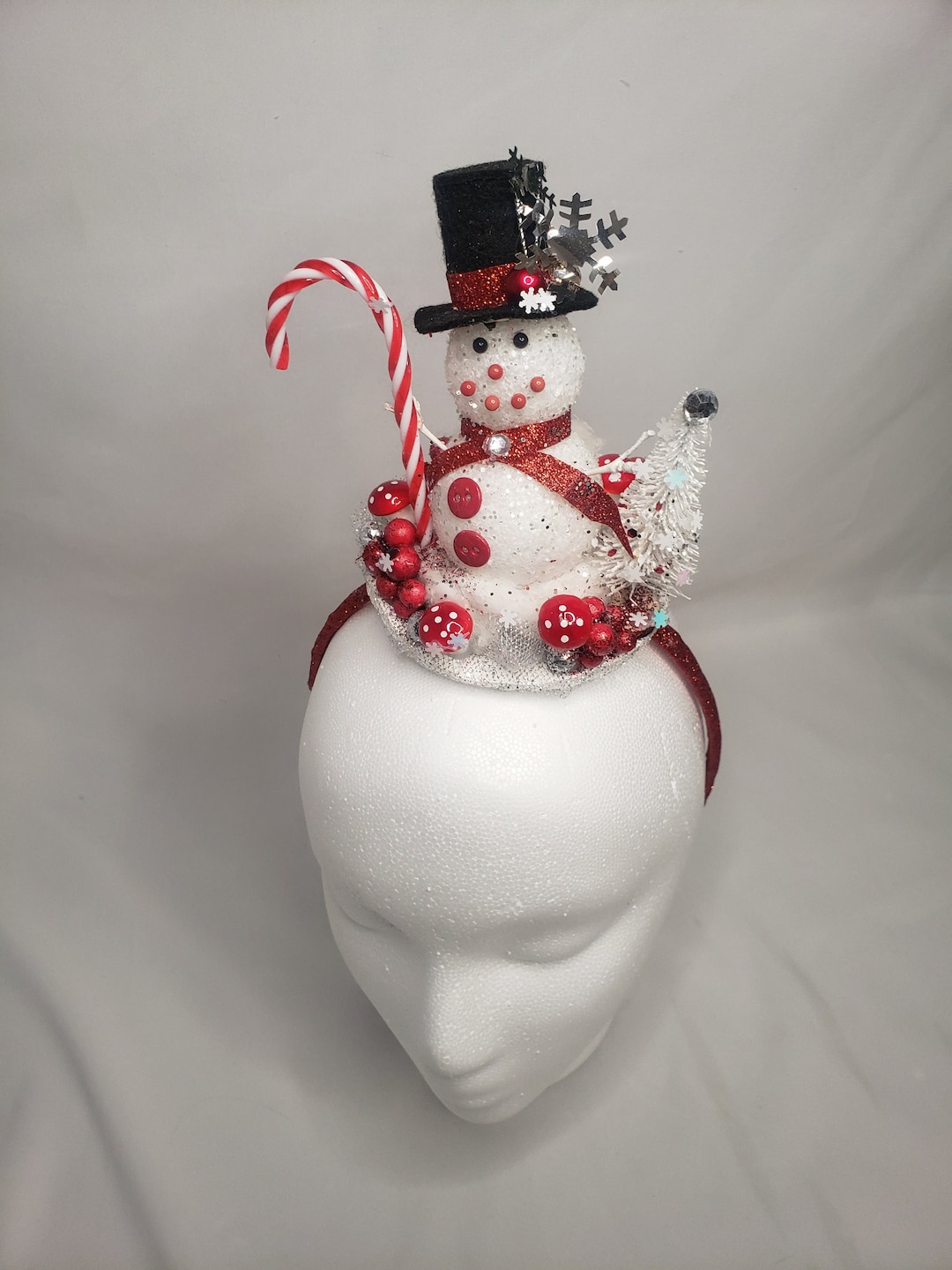 Snowman Headband With Mushrooms, Christmas Tree and Candy Cane - Etsy