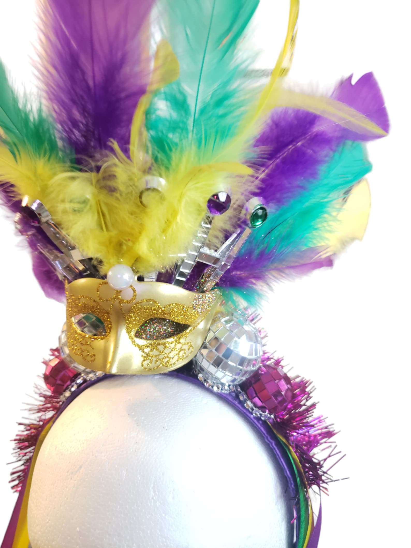 Mardi Gras Disco Ball and Feather Headpiece - Etsy