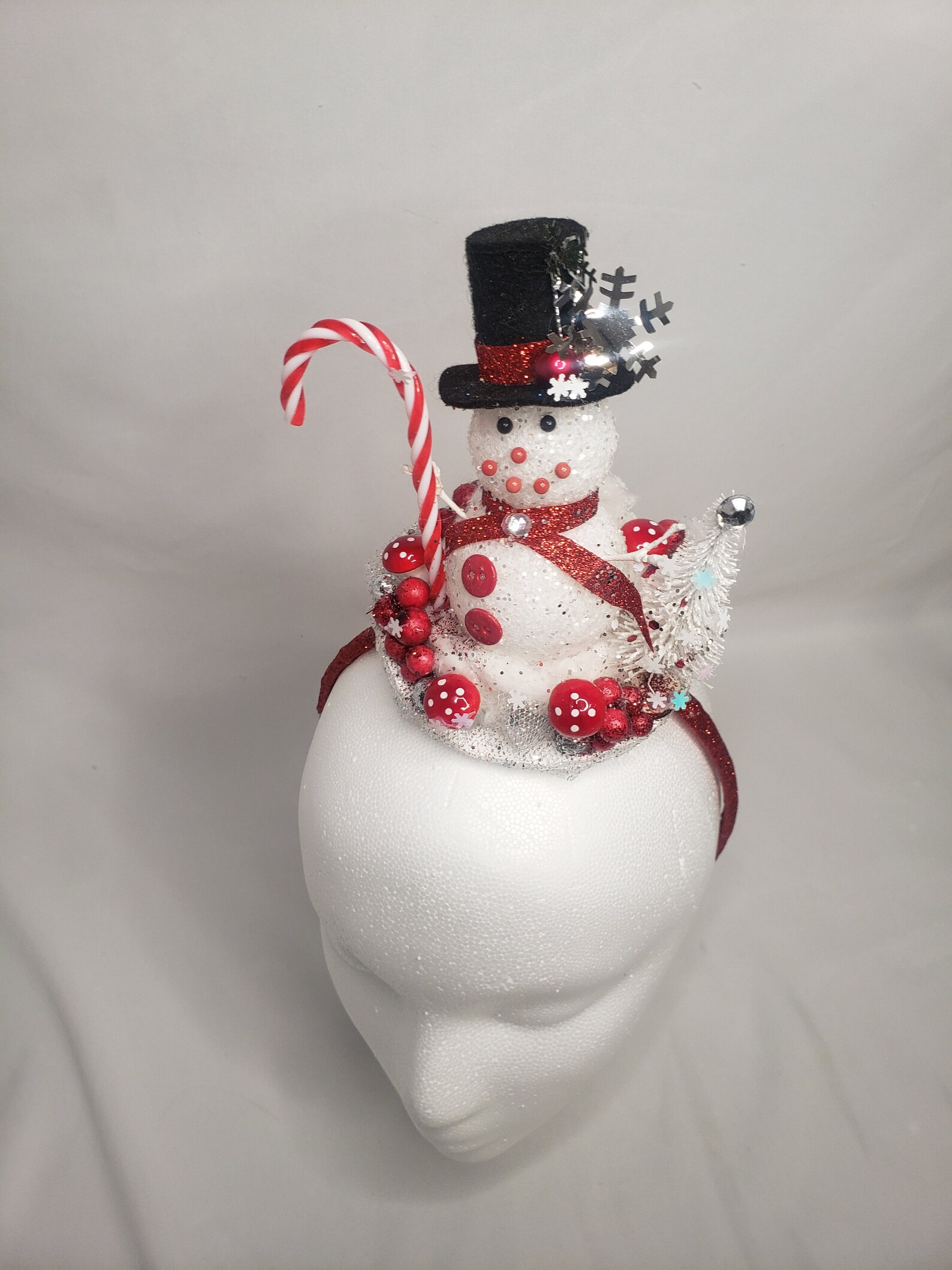Snowman Headband With Mushrooms, Christmas Tree and Candy Cane - Etsy