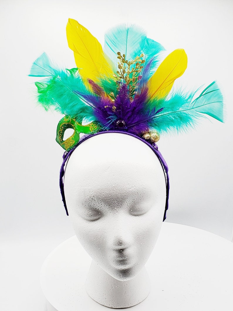 Mardi Gras Headpiece With Feathers and Masquerade Mask - Etsy