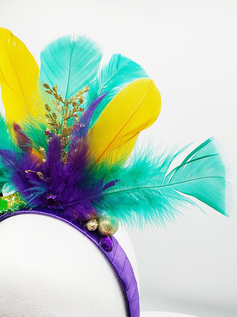 Mardi Gras Headpiece With Feathers and Masquerade Mask - Etsy