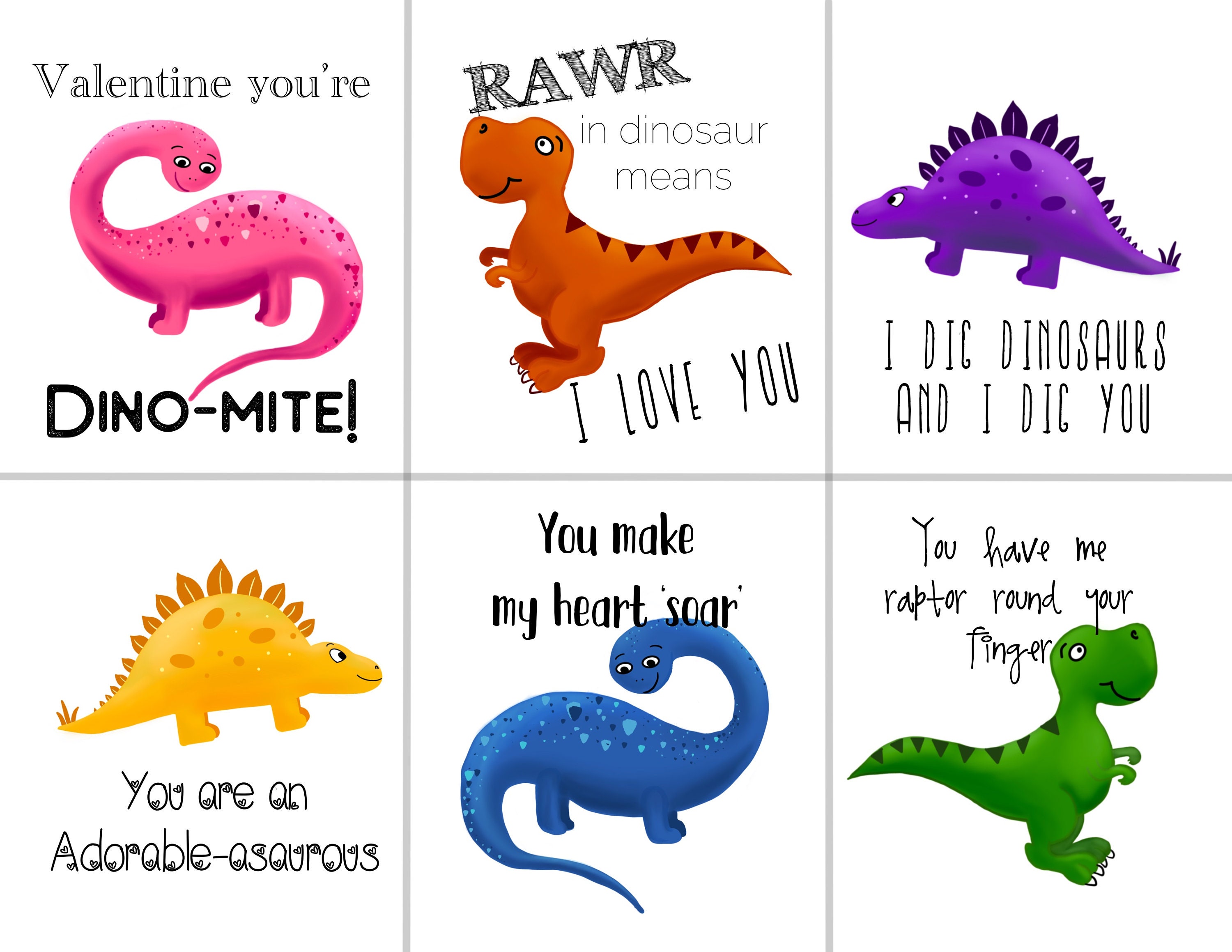 Valentine's Day Cards, Dinosaur Valentine's Cards, Print at Home ...