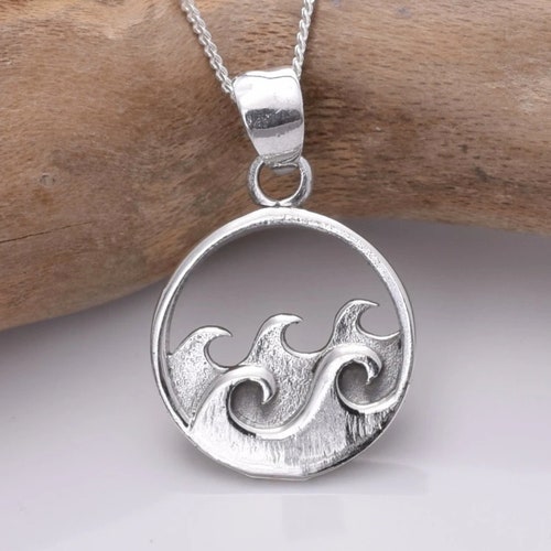 Surfer Wave Necklace Sterling Silver Waves Pendant With - Etsy