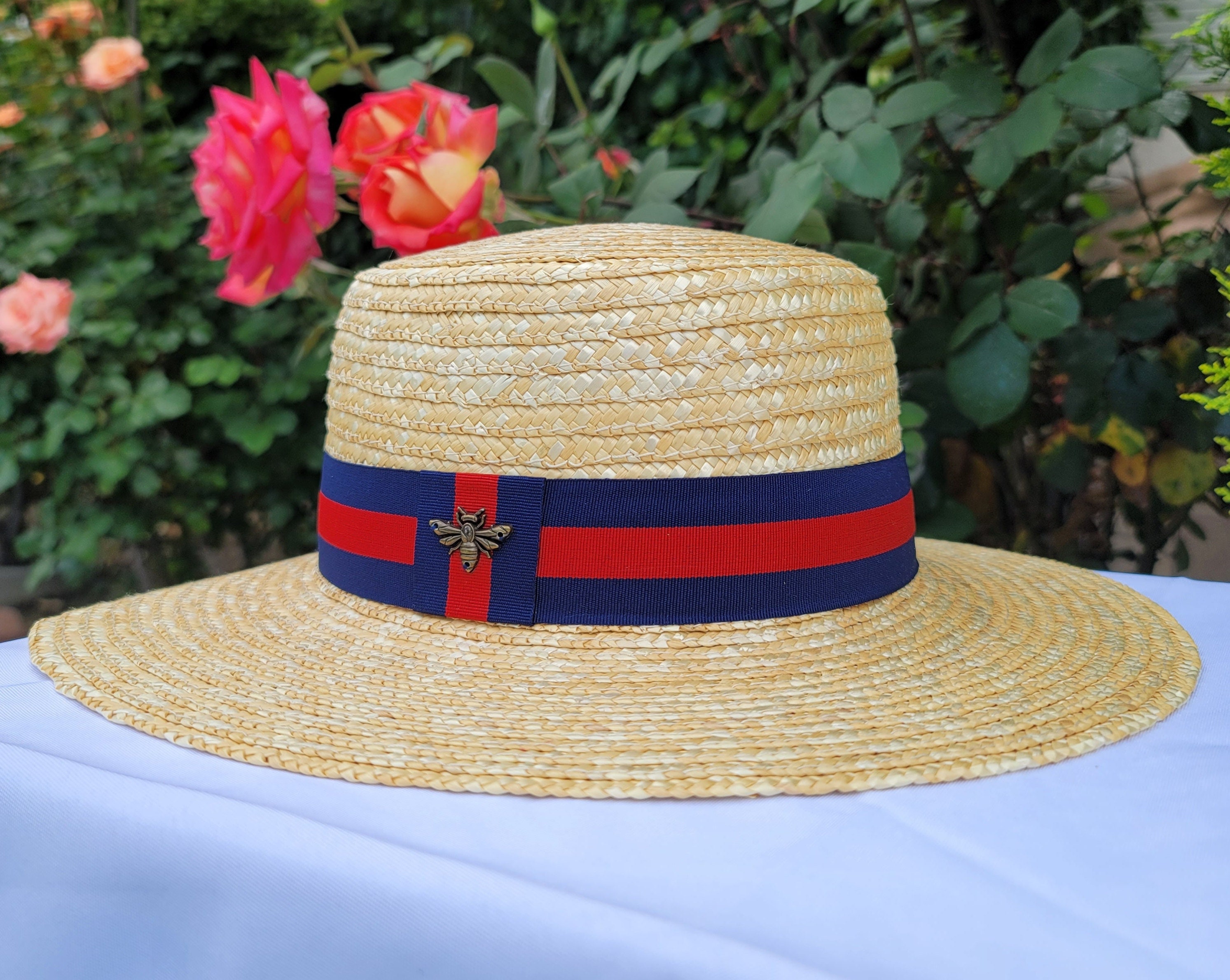 Miami Beach Boater Straw Hat: Women's Summer Sun Hat With Bee Charm - Etsy