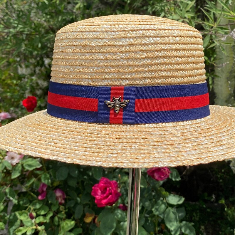 Flat Brim Straw Hat - Etsy