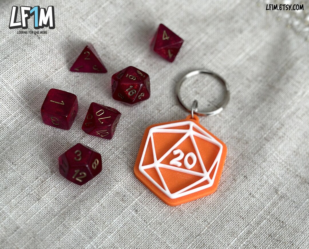 D20 Keychain | D20 3D Printed Key Chain | Dnd 3D Printed Keychain Charm ...