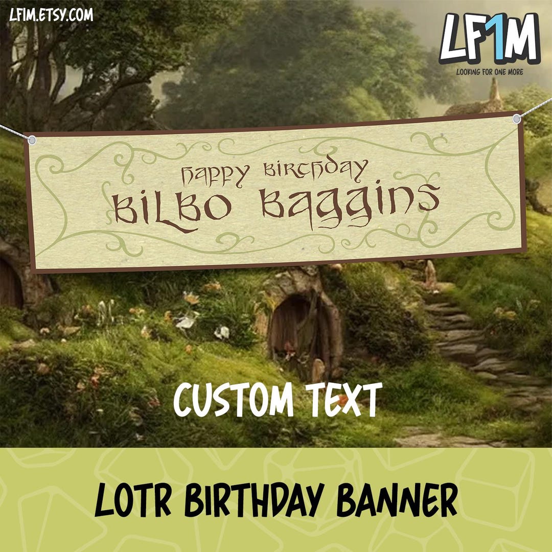 Hobbit Party Banner - Bilbo Gaggins Happy Birthday Banner - Movie ...