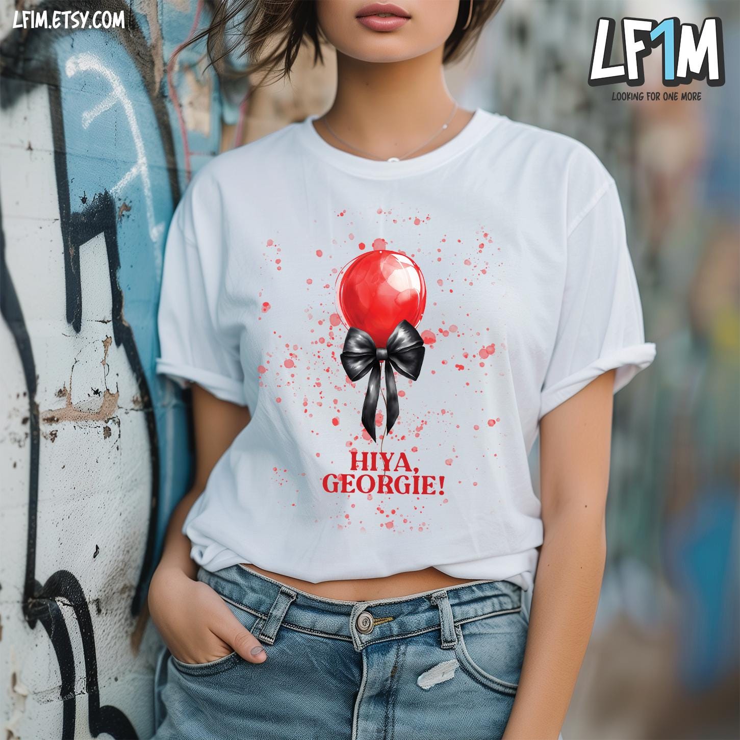 Hiya, Georgie! Red Balloon Horror Shirt With Black Coquette Bow ...