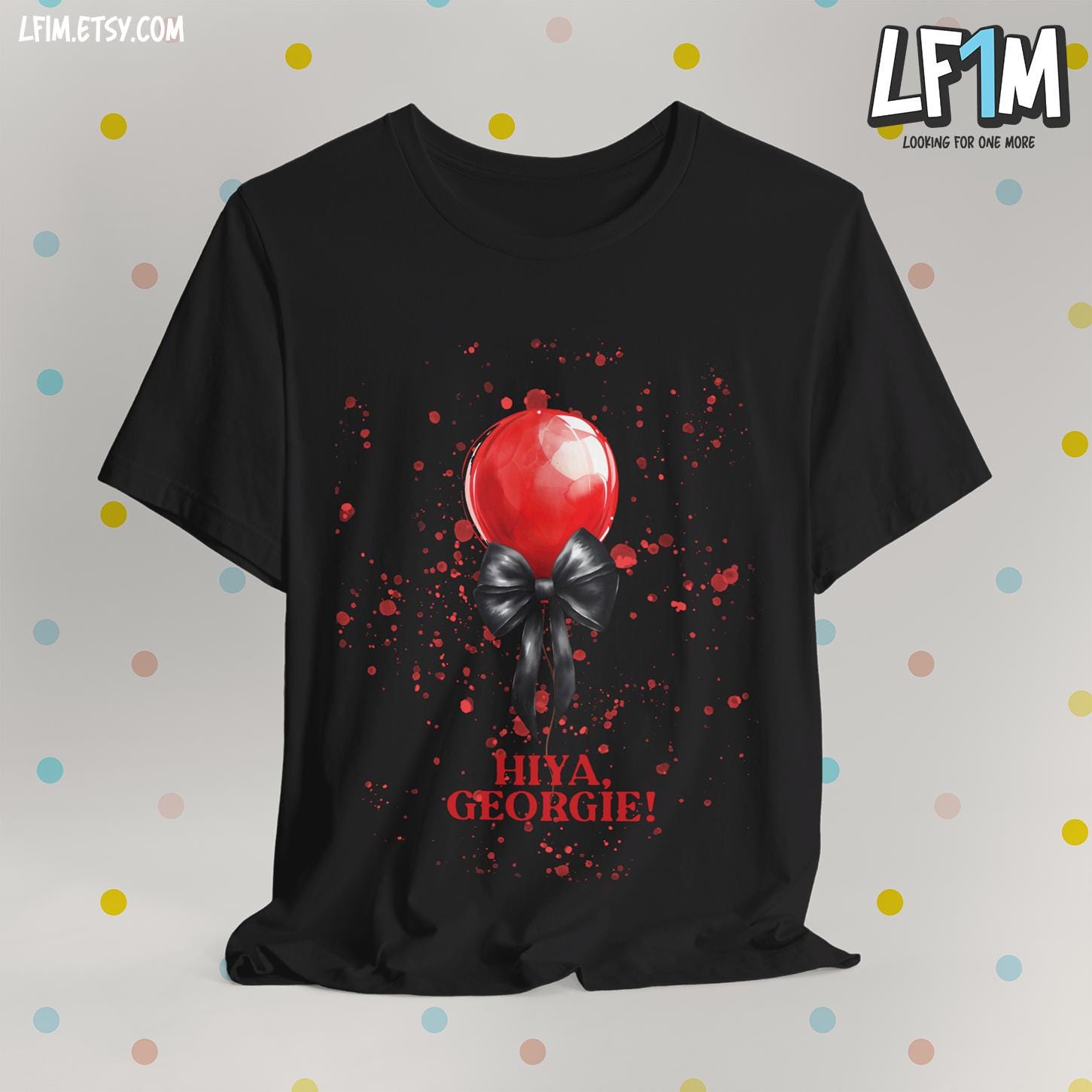 Hiya, Georgie! Red Balloon Horror Shirt With Black Coquette Bow ...