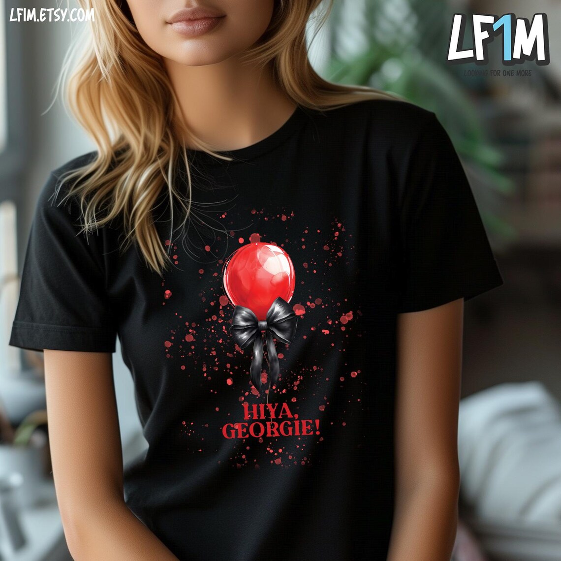 Hiya, Georgie! Red Balloon Horror Shirt With Black Coquette Bow ...