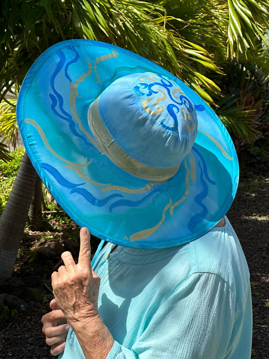Folding Sun Hat Silk Hat Painted Blue Swirls Waimanolo Blues - Etsy