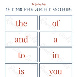 1st 100 Fry Sight Words (kindergarten) Printable Flashcards - Etsy