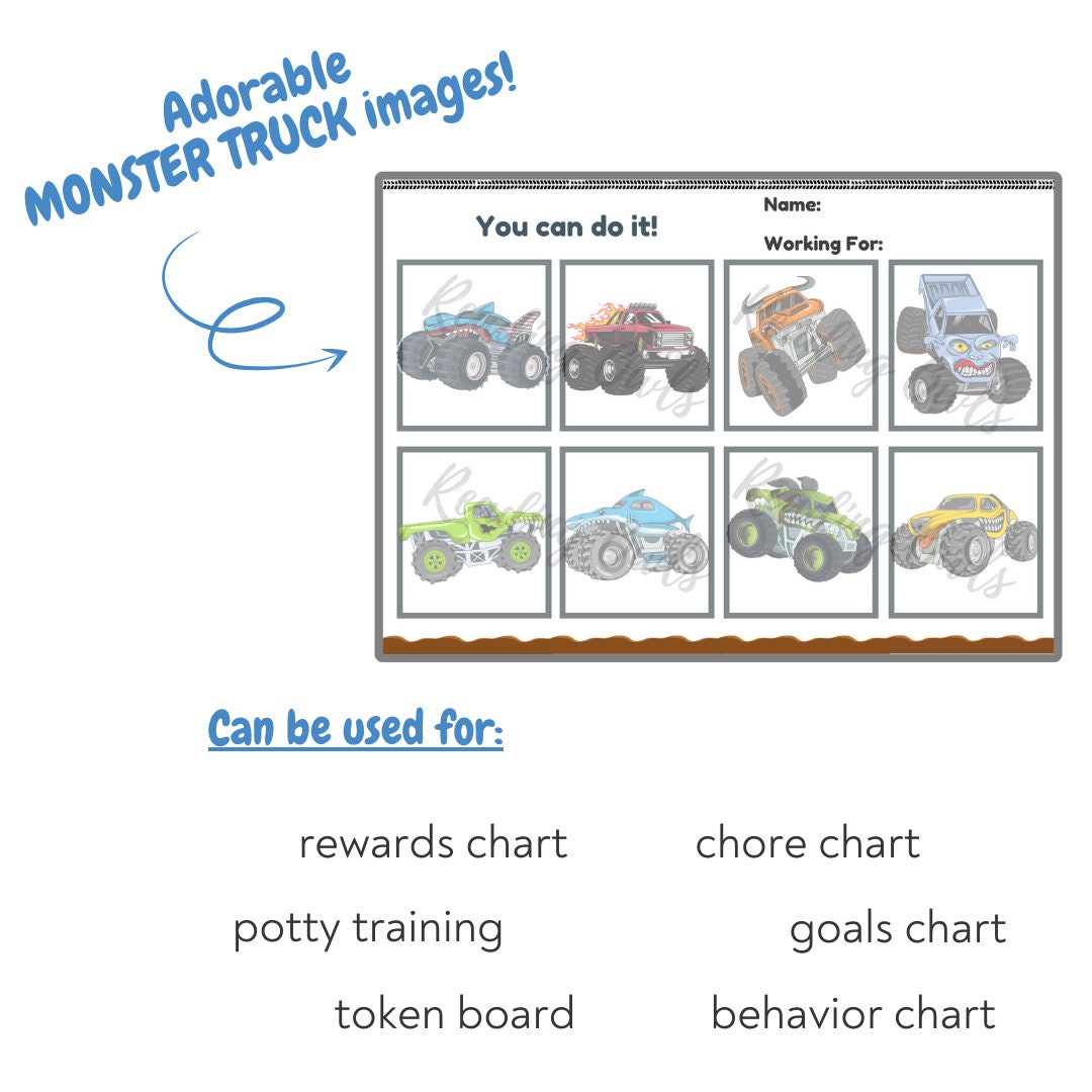 Monster Truck Reward Chart, Token Board, Potty Training, Chore Chart ...