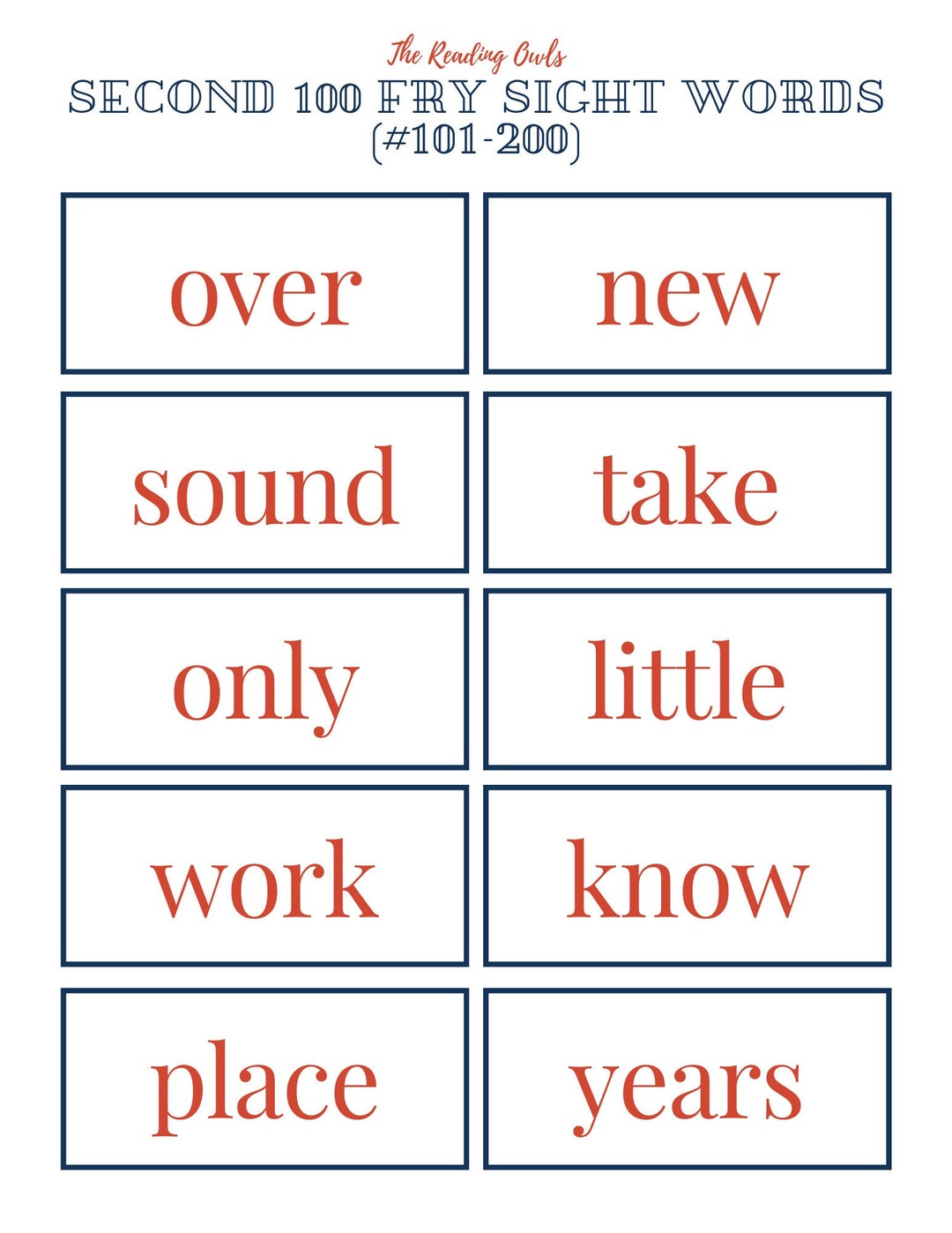 2nd 100 Fry Sight Words (#101 to 200) - Etsy