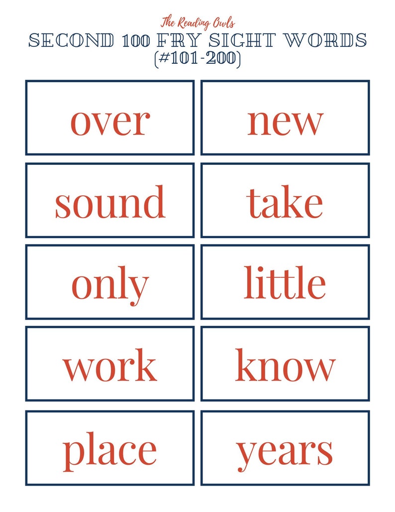 2nd 100 Fry Sight Words (#101 to 200) - Etsy
