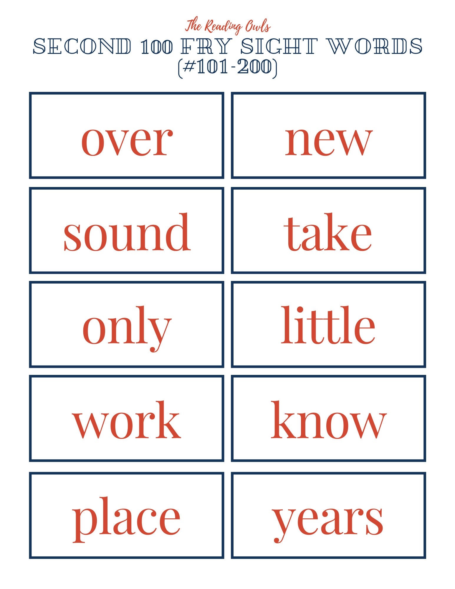 2nd 100 Fry Sight Words (#101 to 200) - Etsy