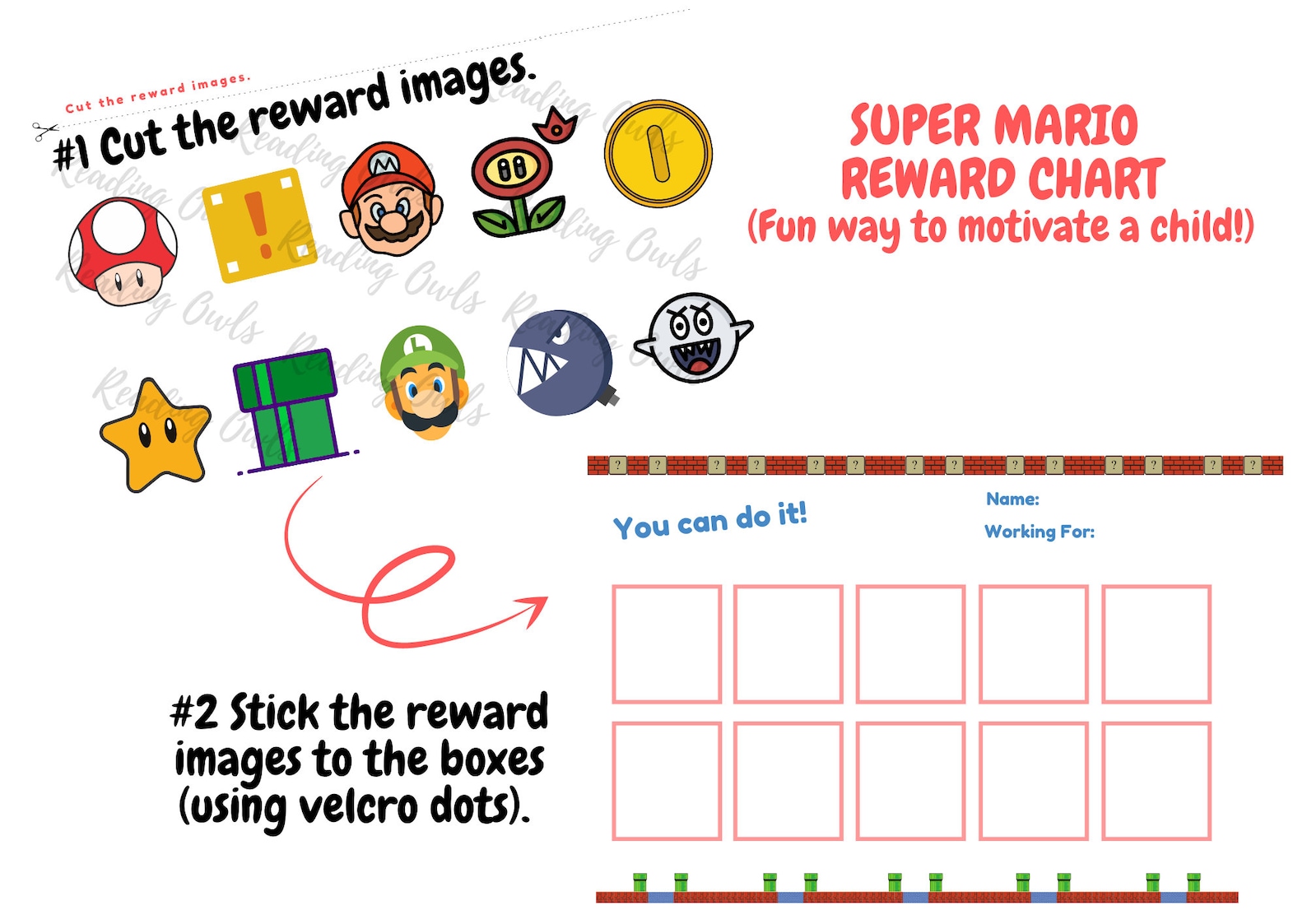 Super Mario Reward Chart, Token Board, Potty Training, Chore Chart for ...