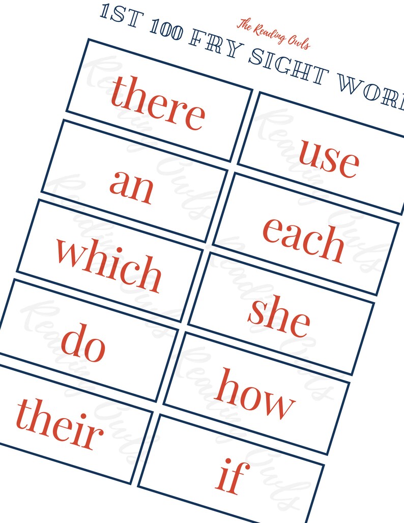 1st 100 Fry Sight Words (kindergarten) Printable Flashcards - Etsy