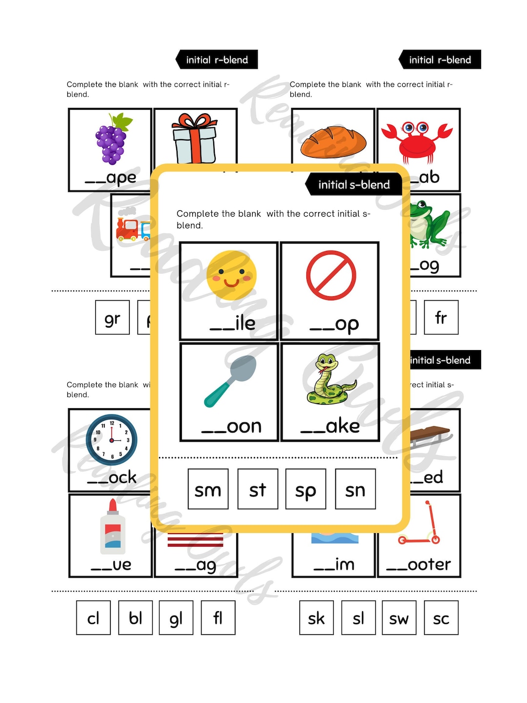 Phonics Kindergarten Consonant Blends: S-blends, L-blends, R-blends - Etsy