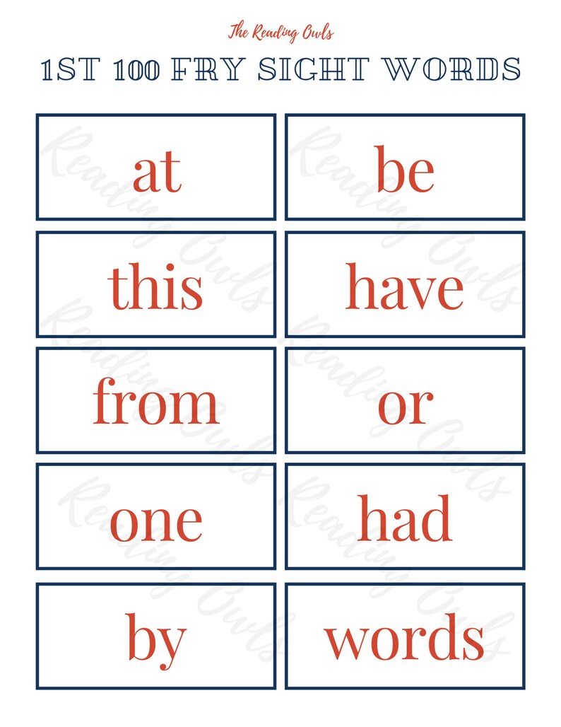 1st 100 Fry Sight Words (kindergarten) Printable Flashcards - Etsy