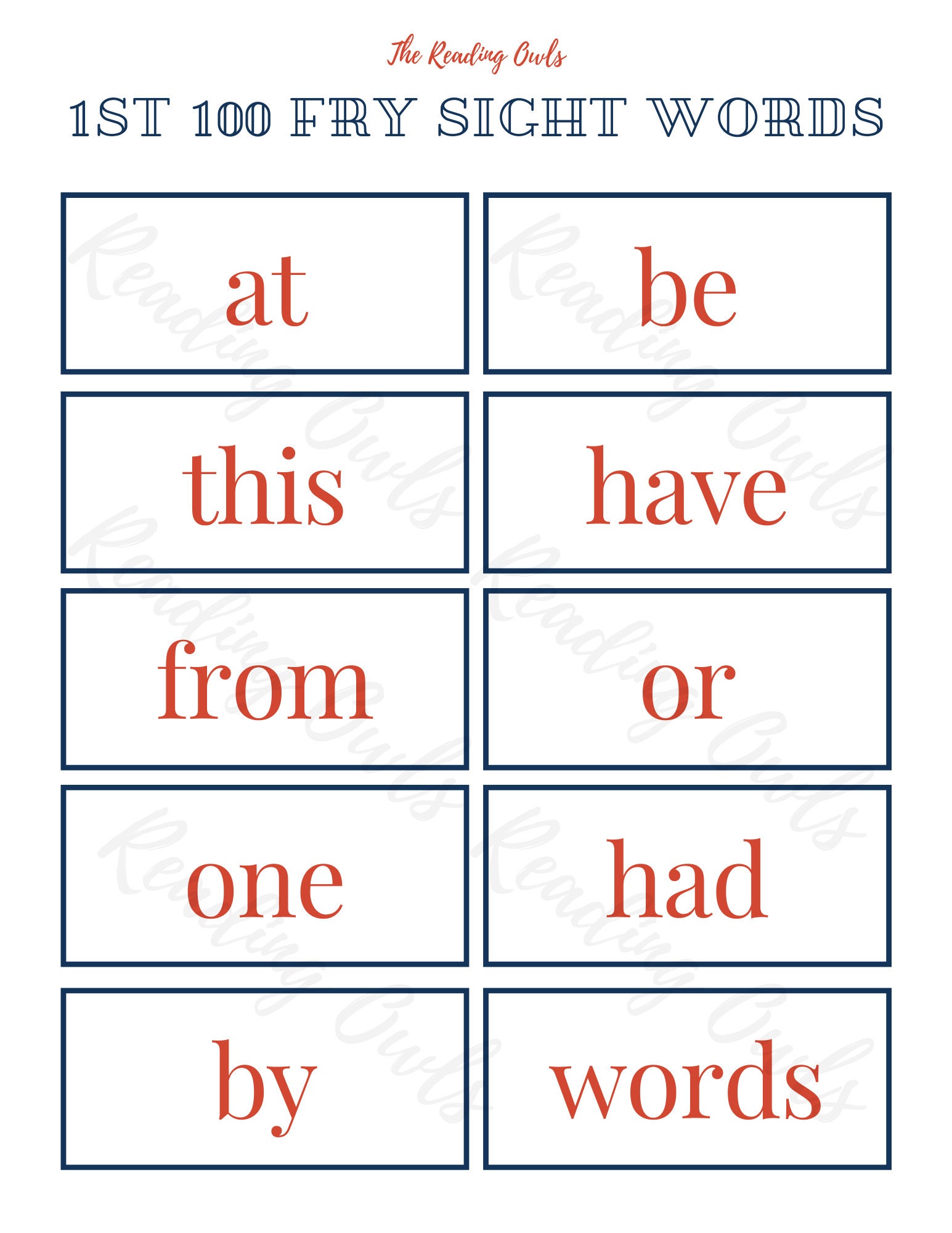 1st 100 Fry Sight Words (kindergarten) Printable Flashcards - Etsy