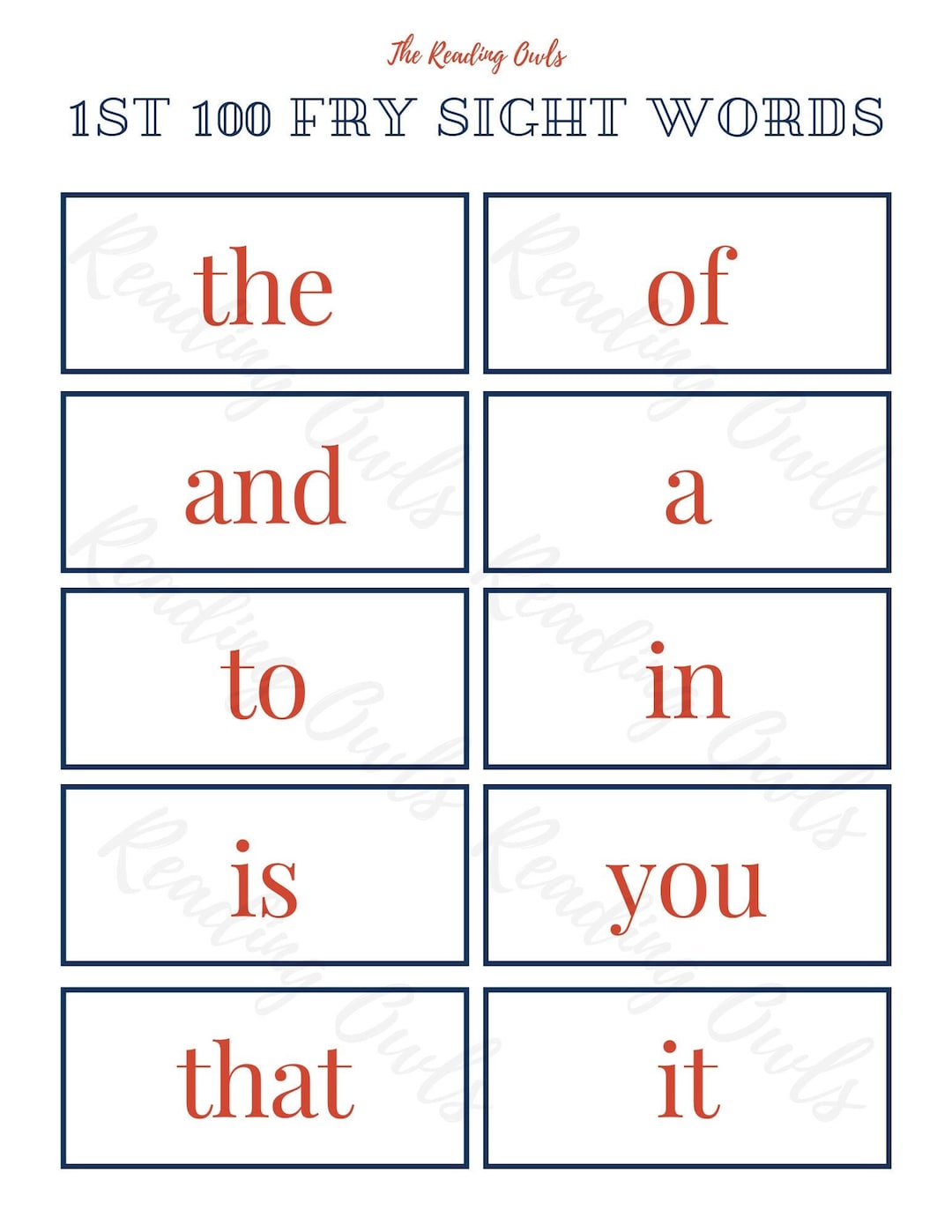 1st 100 Fry Sight Words (kindergarten) Printable Flashcards - Etsy