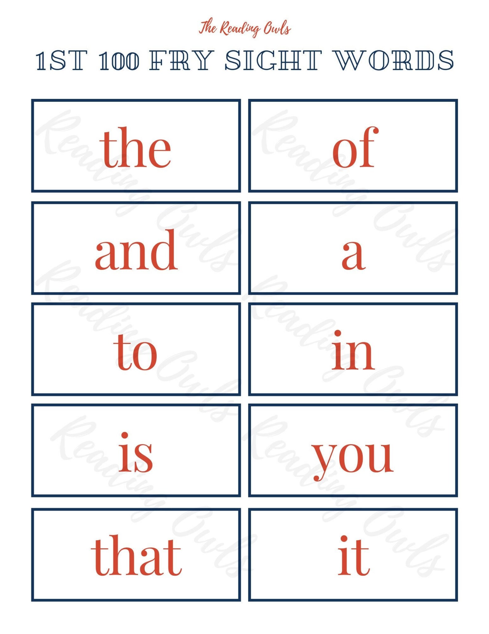 1st 100 Fry Sight Words (kindergarten) Printable Flashcards - Etsy
