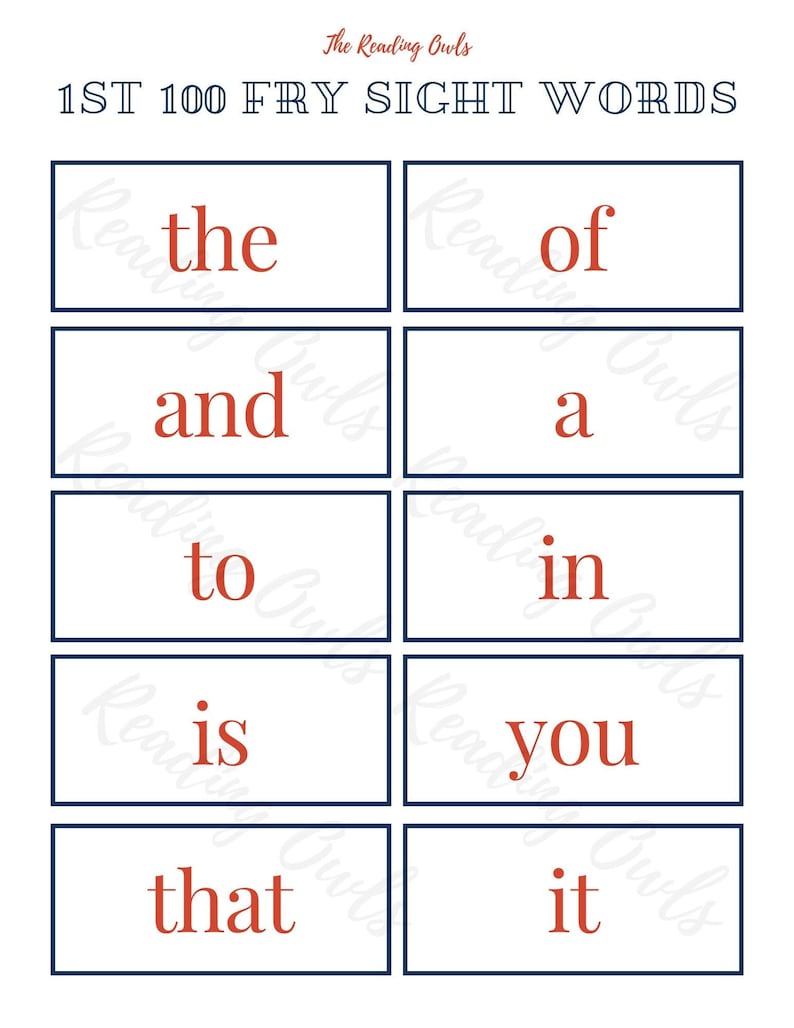 1st 100 Fry Sight Words (kindergarten) Printable Flashcards - Etsy