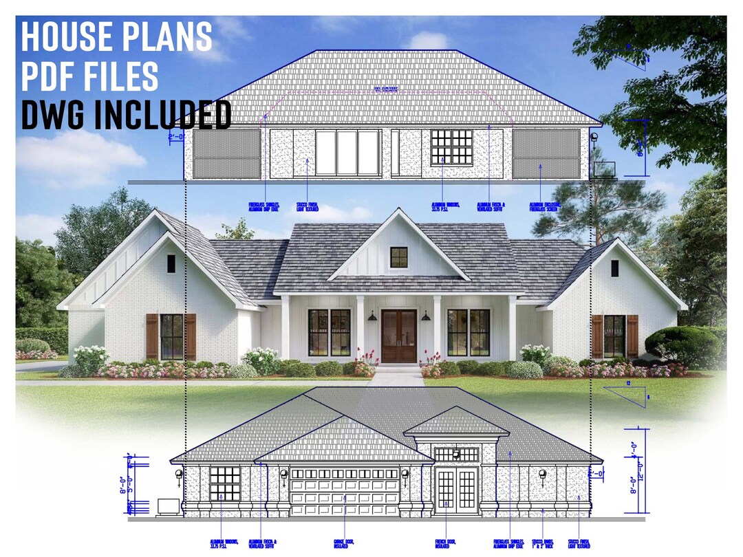 American House Plans Elevations Sections Architecture Digital Download ...