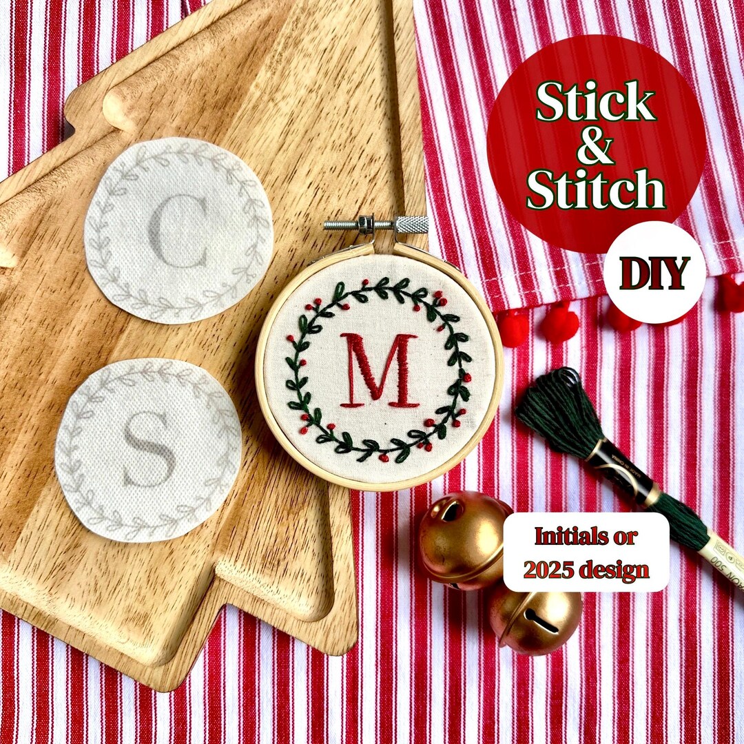 Monogram Embroidery Ornament DIY Kit, Stick and Stitch Christmas Gift ...