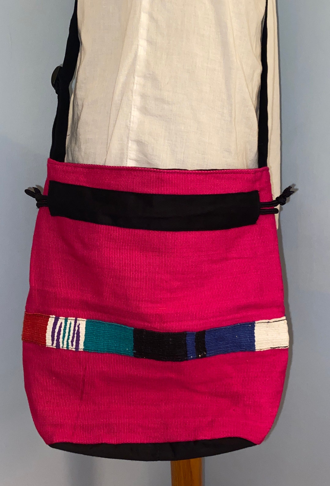 Hot Pink Drawstring Bucket Bag W Boho Band L - Etsy
