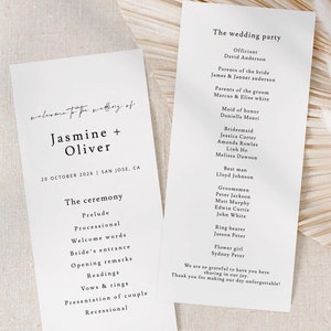 Minimal Wedding Program Template, Minimal Ceremony Program Card ...