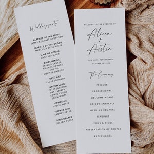 Minimal Wedding Program Template, Simple Wedding Program Template, Modern Elegant Wedding ...