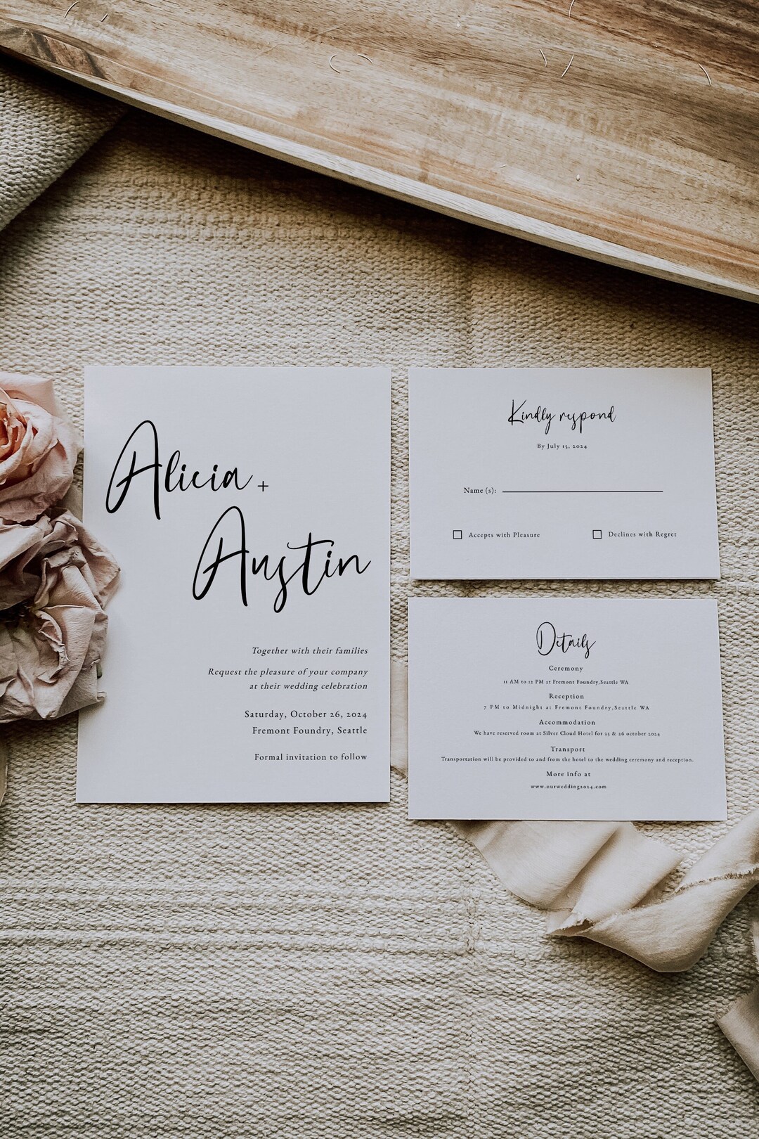 Minimal Wedding Invitation Template, Photo Wedding Invitation ...