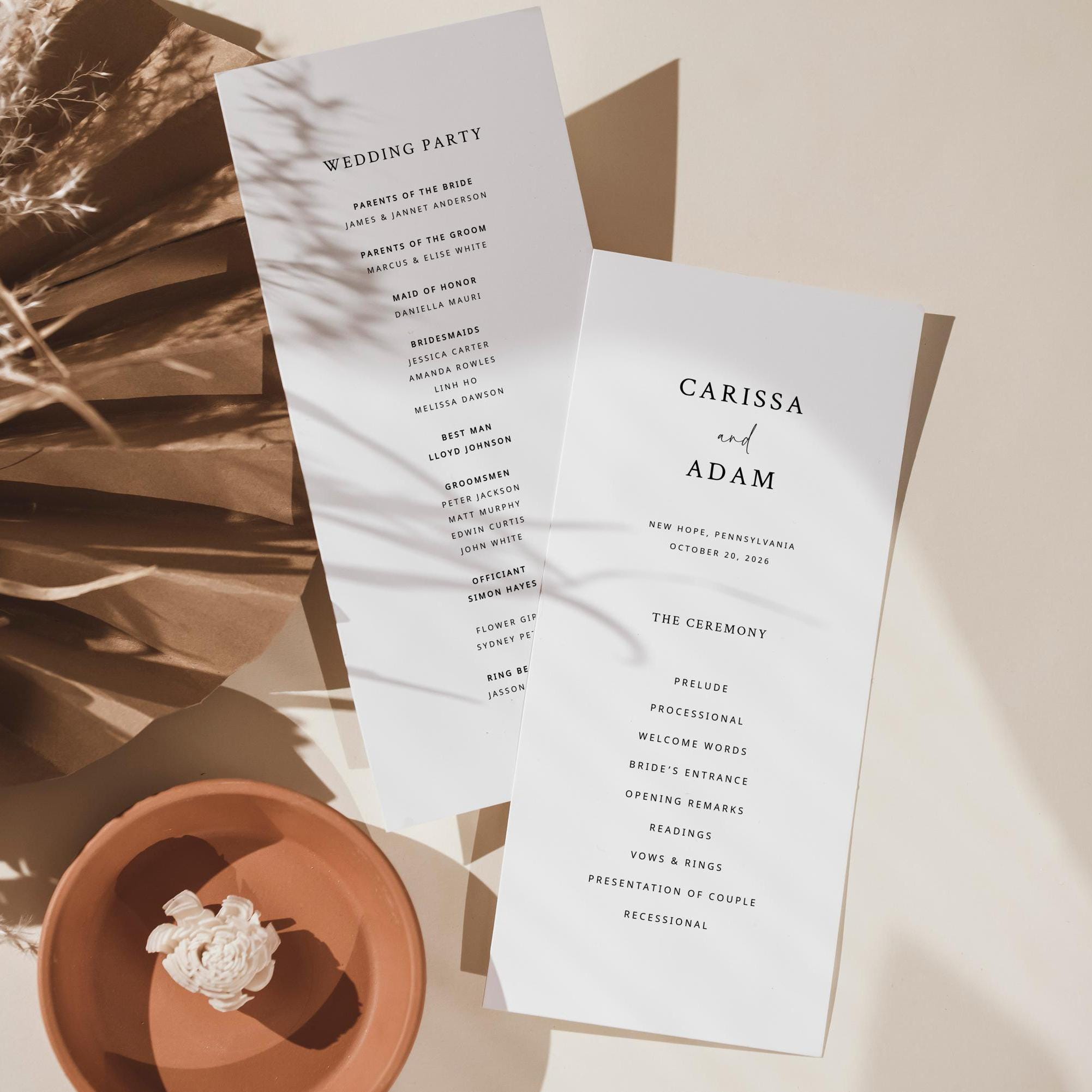 Minimalist Wedding Program Template, Simple Wedding Program Template ...