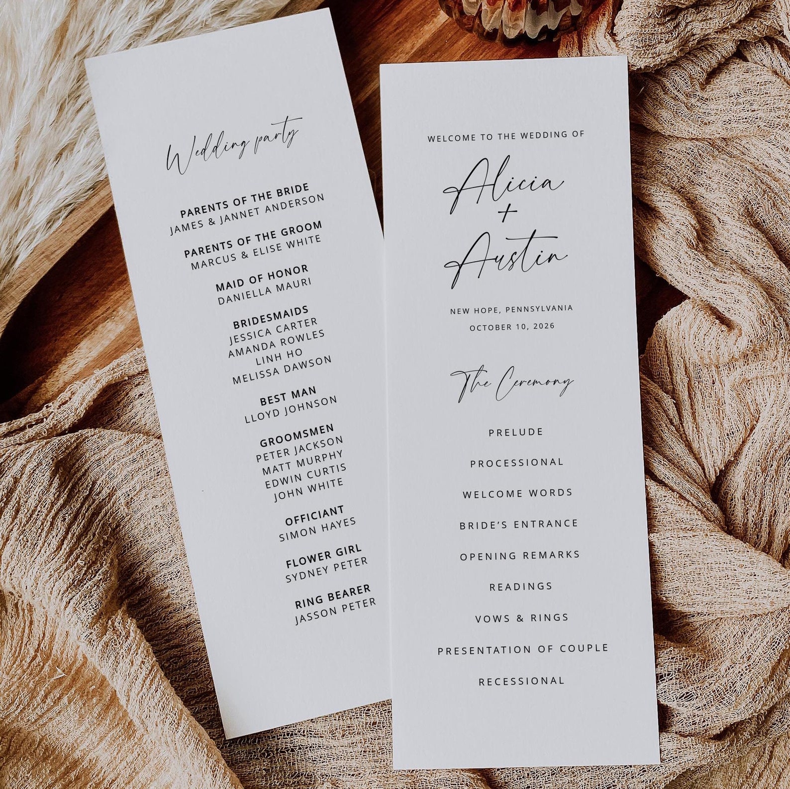 Minimal Wedding Program Template, Simple Wedding Program Template, Modern Elegant Wedding ...