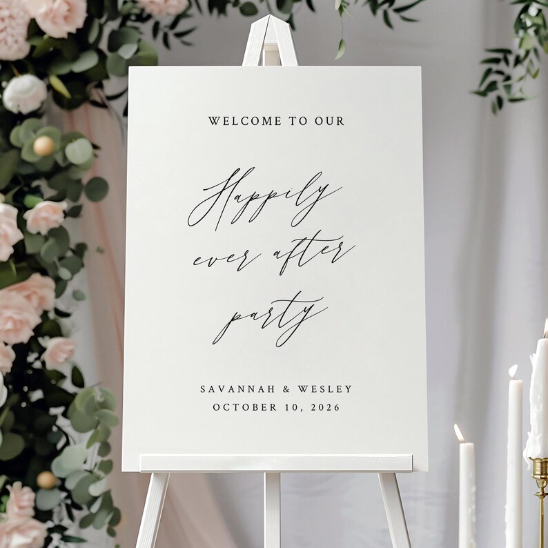 Minimalist Modern Wedding Welcome Sign, Happily Ever After Party Sign ...