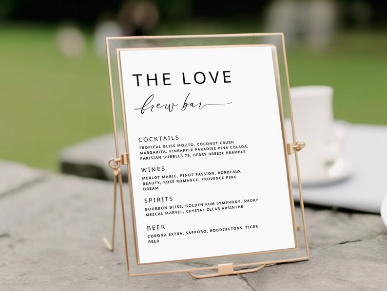 Bar Menu Sign Template, Wedding Bar Sign Printable, Drink Menu Sign ...