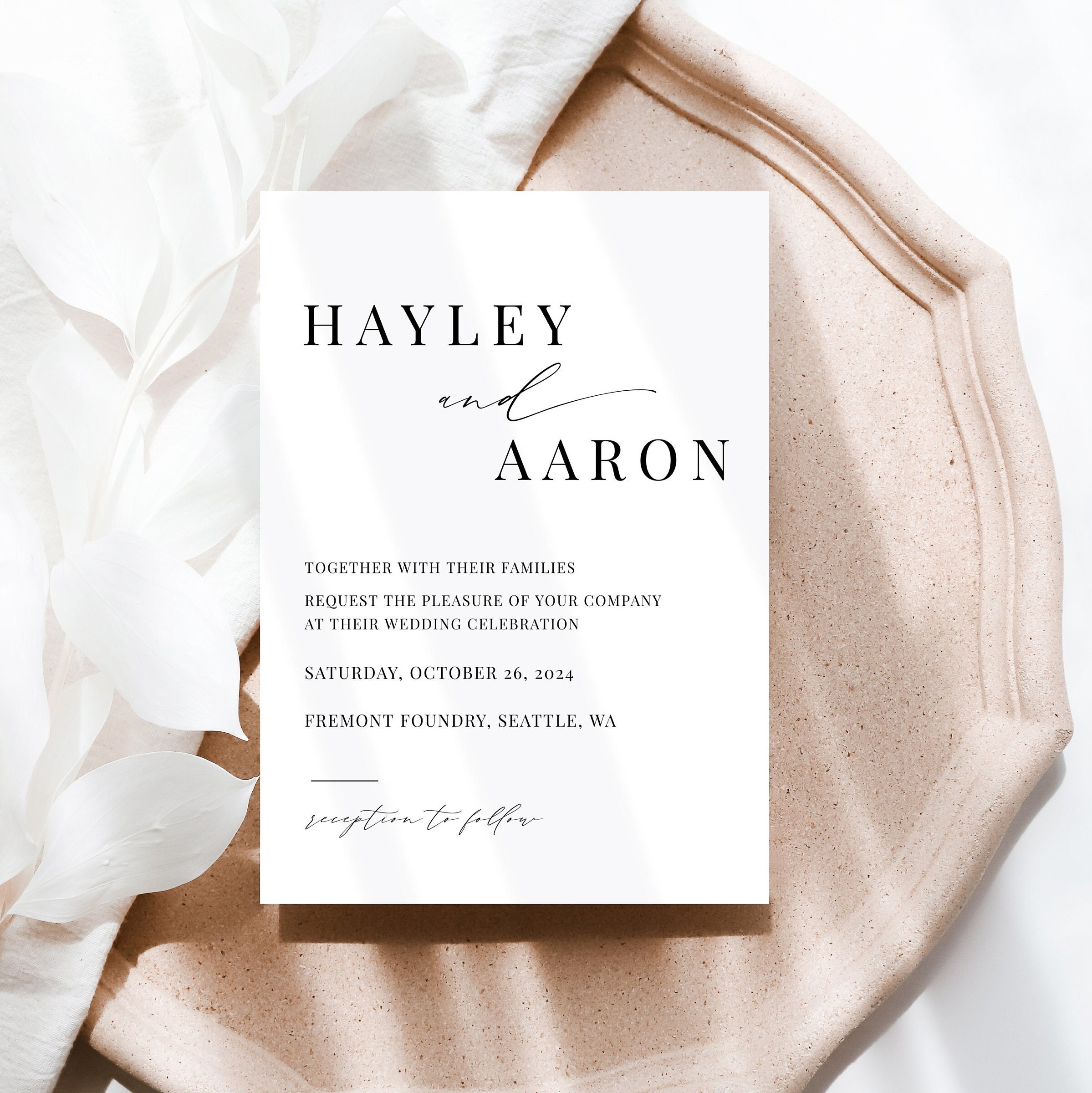Minimalist Modern Wedding Invitation Suite, Simple Elegant Wedding ...