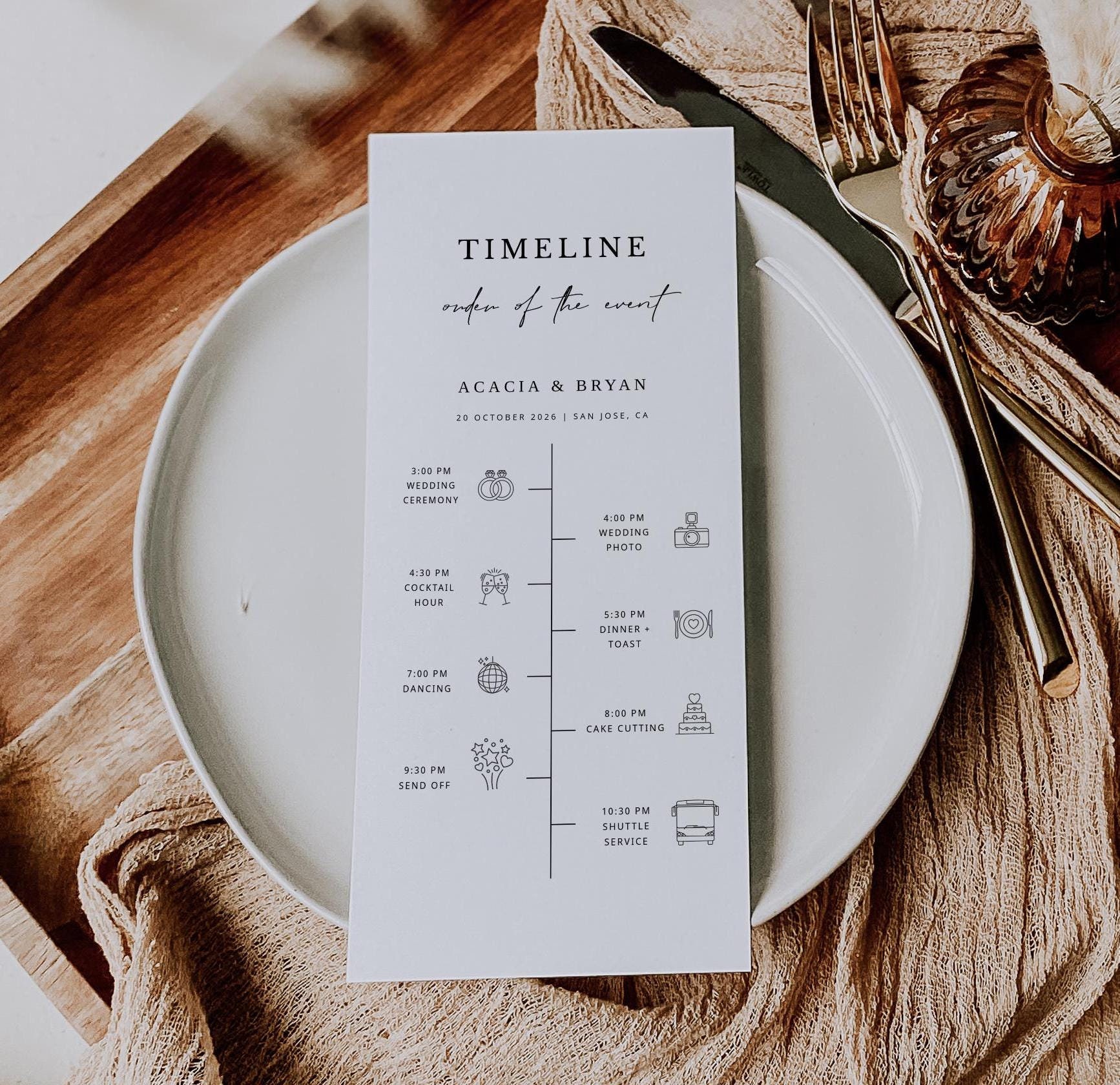 Minimal Wedding Order of Events Card Template Download, Printable ...