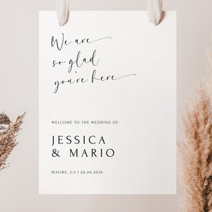 We're so Glad You're Here Wedding Sign, Minimal Modern Wedding Welcome ...