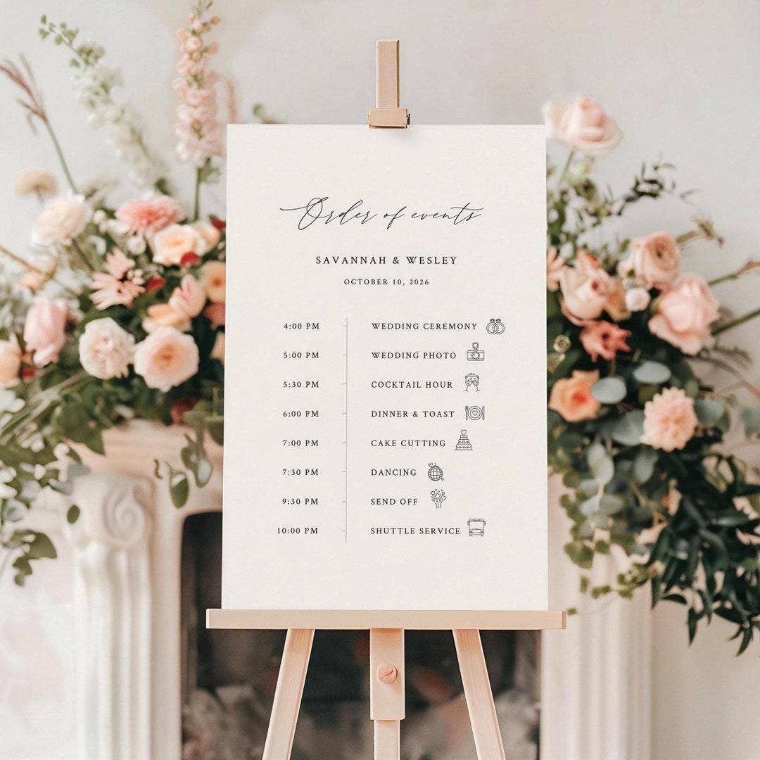 Minimalist Wedding Timeline Sign, Order of Events Sign, Timeline ...