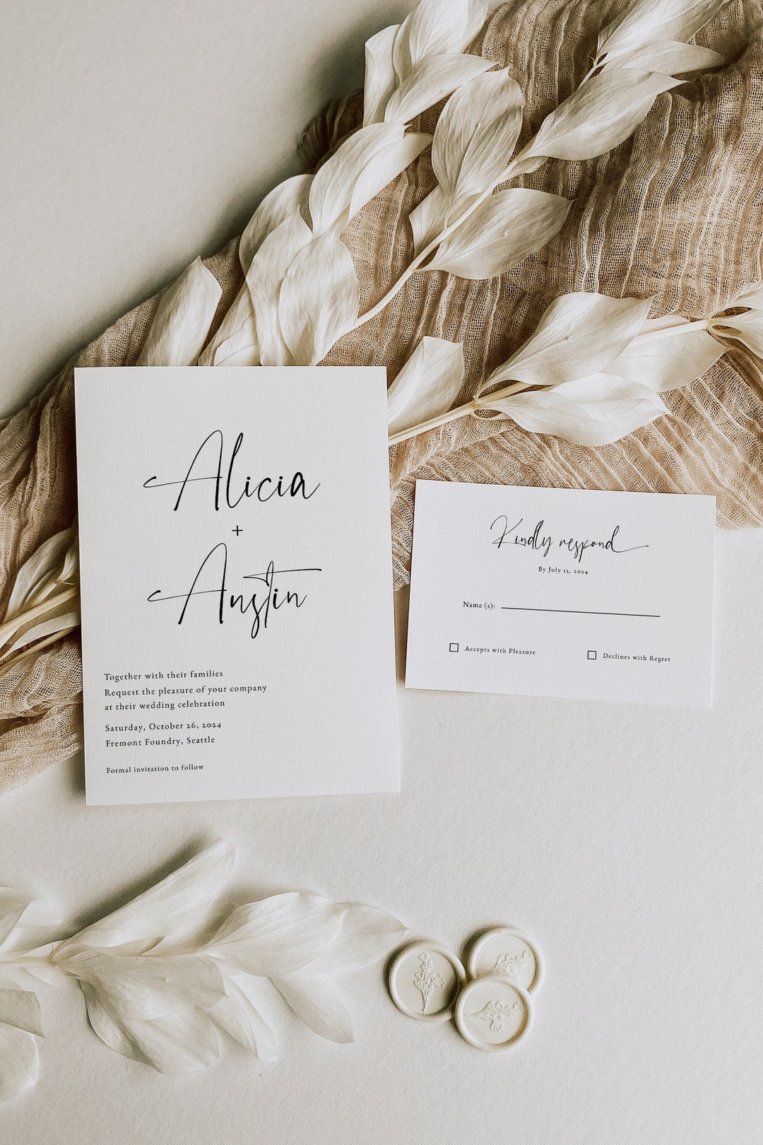 Modern Cursive Wedding Invitation Suite With RSVP, Printable Classic ...