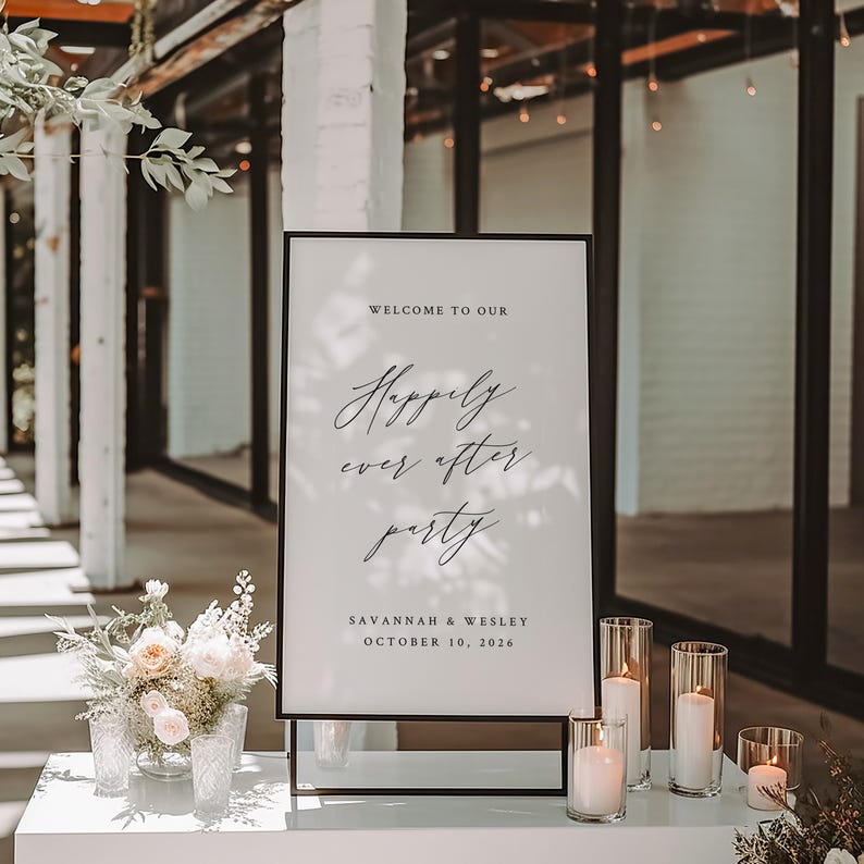 Minimalist Modern Wedding Welcome Sign, Happily Ever After Party Sign ...